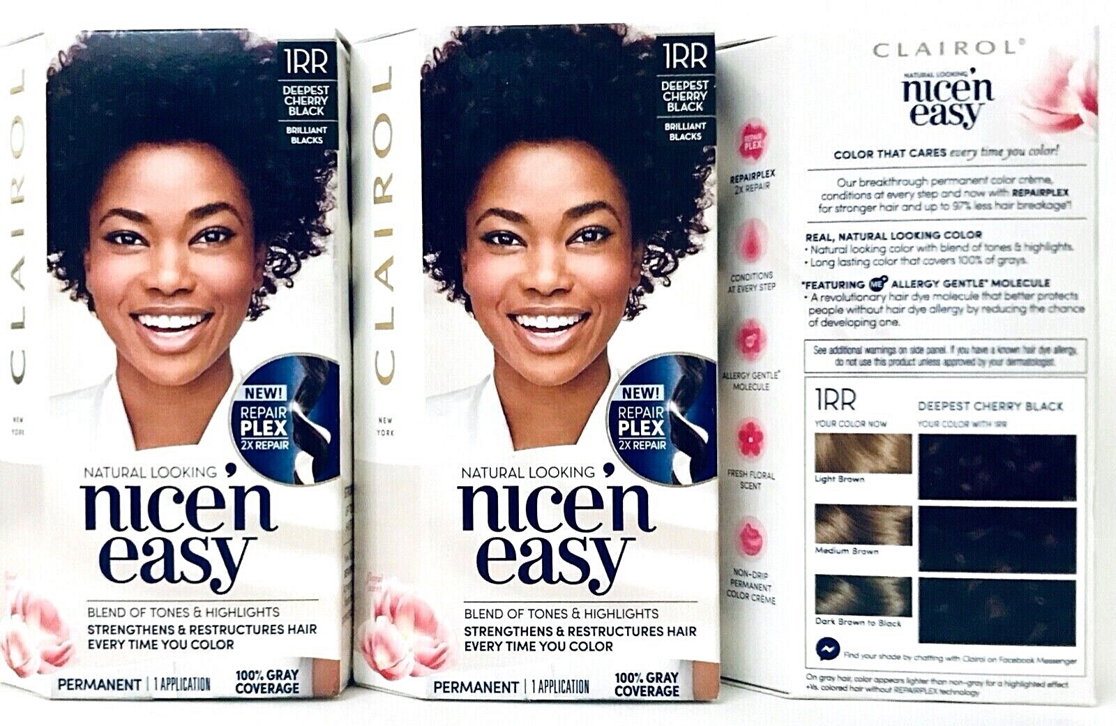 3 Boxes Clairol Nice N Easy 2X Repair Plex 1RR Deepest Cherry Black ...