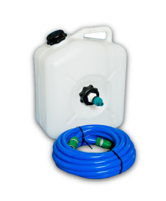White 23l Water Container Jerry Can with MAINS WATER ADAPTER and 7.5m ...