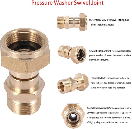 M22 14mm Brass Pressure Washer Swivel Joint Connector Hose Adapter ...
