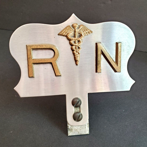 Vtg RN Registered Nurse License Plate Topper Metal EMS Caduceus Emblem ...