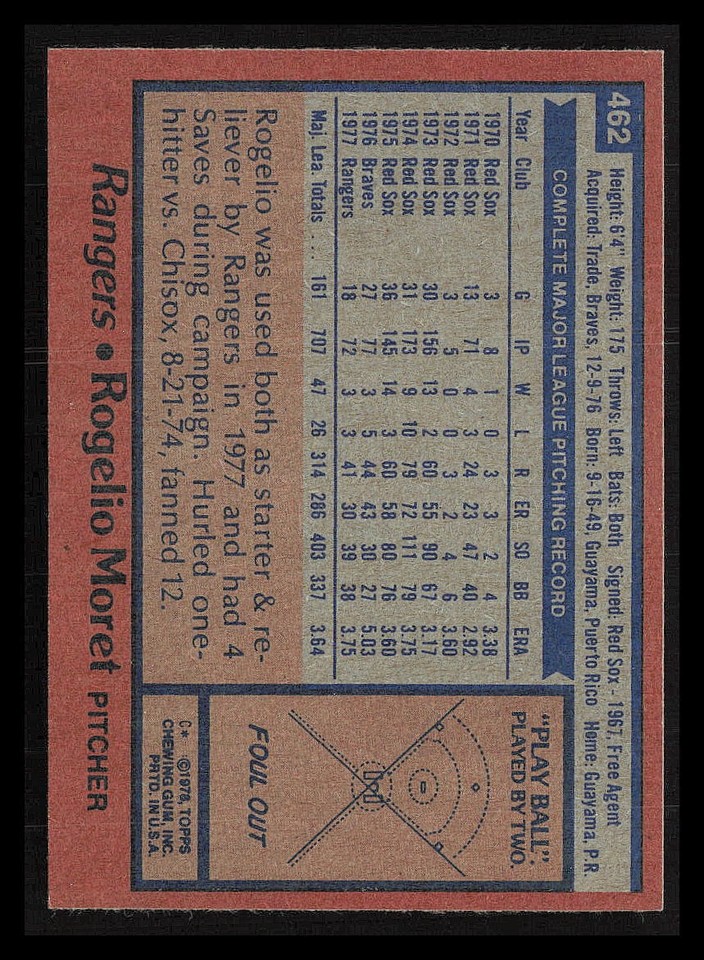 Rogelio Moret 1978 Topps #462 Texas Rangers | eBay