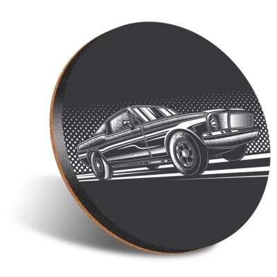 1x Round Coaster 12cm Monochrome American Muscle Car Retro #53074 | eBay UK