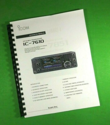 Owners Manual for ICOM IC-7610 HF/50 MHZ Transceiver 101 Pages W/Clear ...