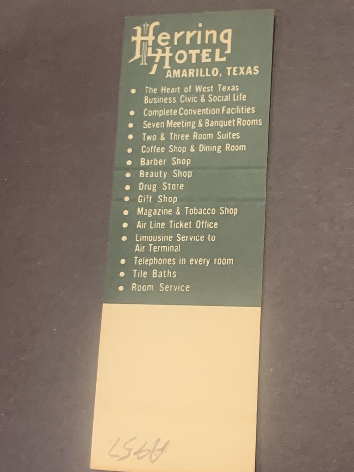 Vintage Texas Matchbook: “Herring Hotel ” Amarillo, TX | eBay
