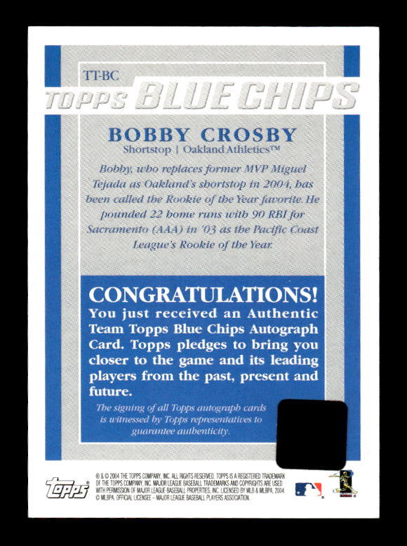 2003 Topps Blue Chips Autographs #BC Bobby Crosby Auto - EXACT SCAN | eBay