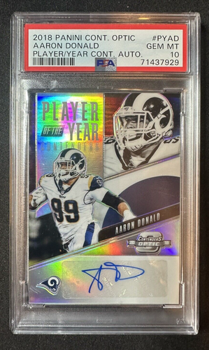 2018 PANINI CONTENDERS OPTIC AARON DONALD AUTOGRAPH P.O.Y. PSA 10 GEM ...