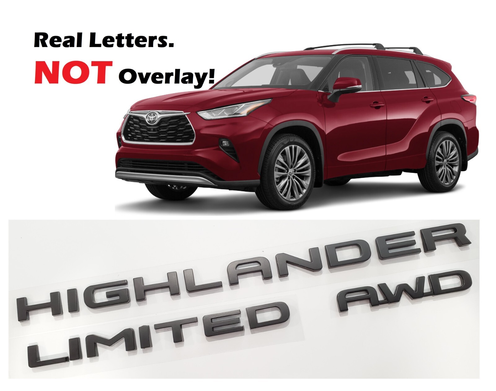 3PC Matte Black Rear HIGHLANDER LIMITED AWD Letter Emblem 2020+Toyota ...