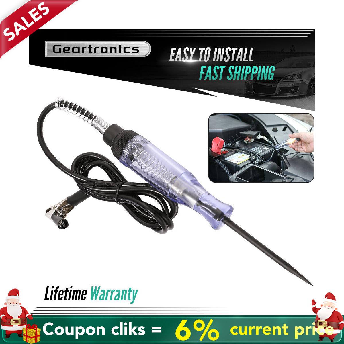 Test Light Car Circuit Tester Probe 12V 6V DC Voltage Continuity Tester ...