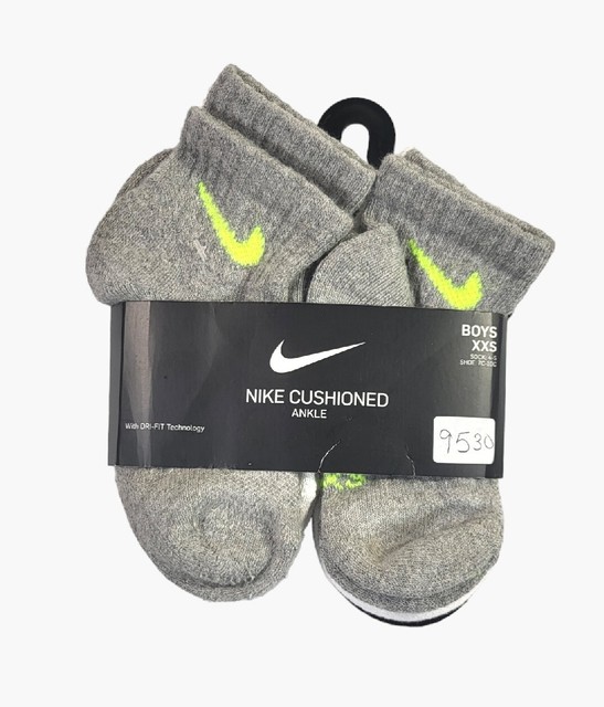 NIKE Boys Socks Ankle Cushioned Dri Fit Youth Kids 6 Pack Shoe Size 7C ...