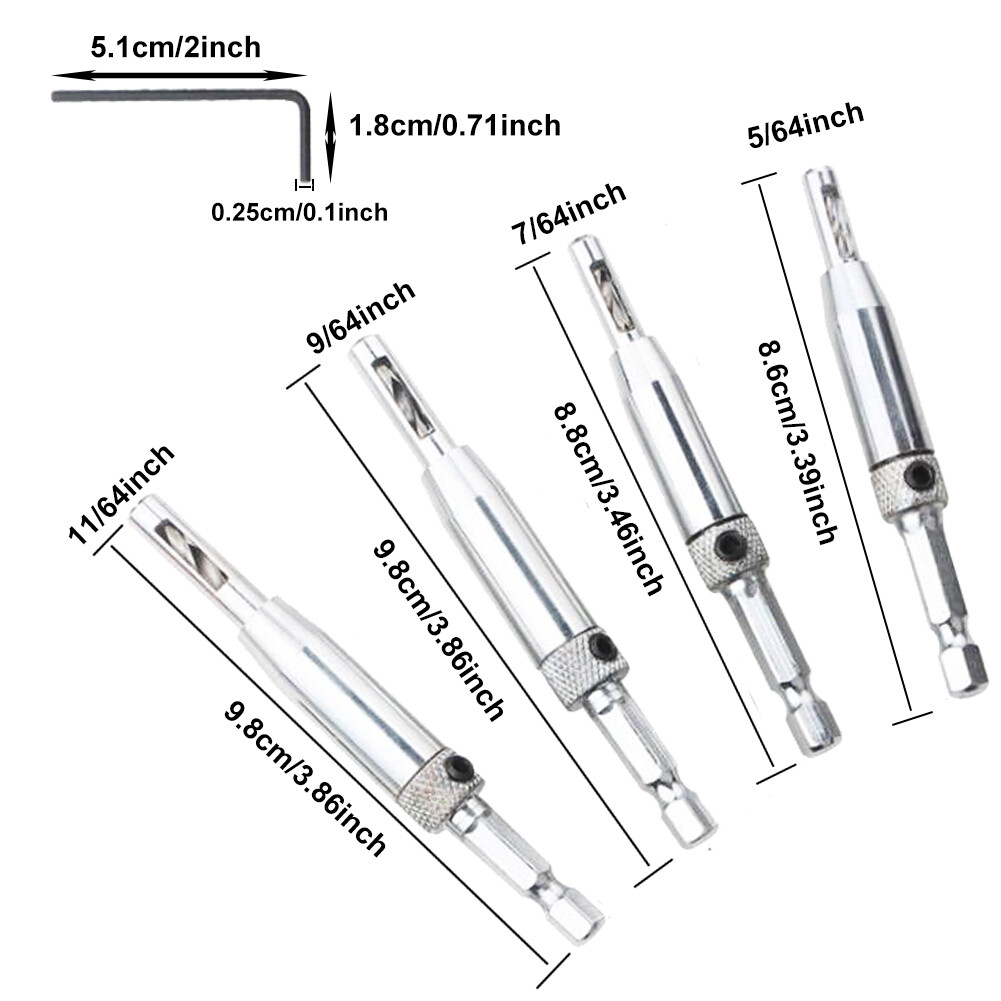 5pcs/set Hex Shank Spring Loaded Hinge Drill Bit Cabinet Self Centering ...