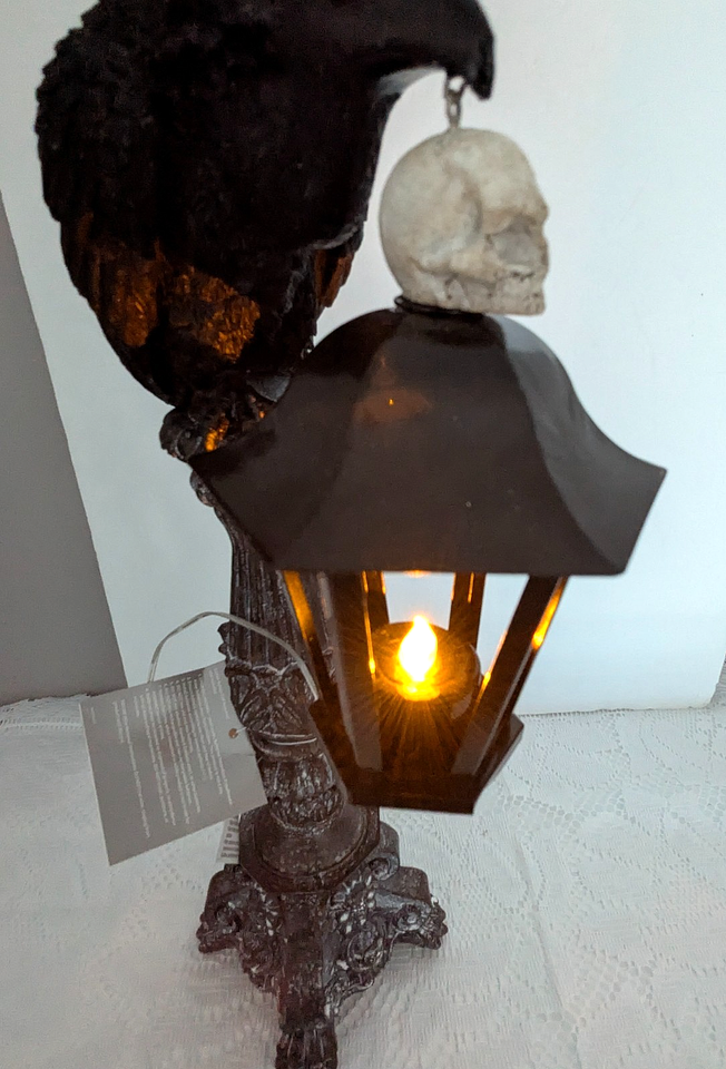Midnight Shadows Gothic Black Vulture LED Lamp on Stand Halloween Door ...