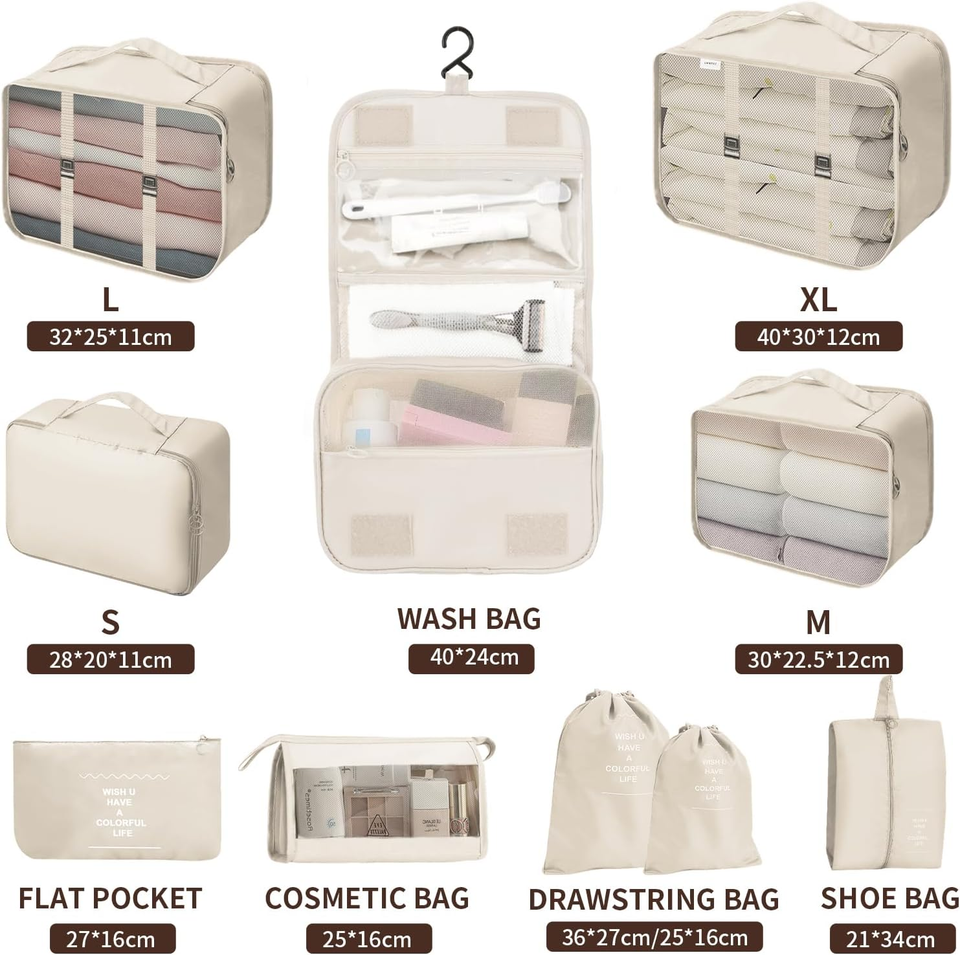 Koffer Organizer Set 10-teilig Packing Cubes Reise-Organizer Beige 7445029049037 | eBay.de