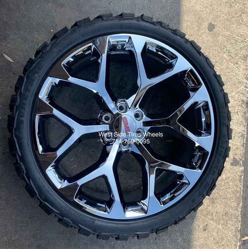 24” SNOWFLAKE CHROME WHEELS Yukon Sierra Silverado Tahoe 33” Mud MT ...