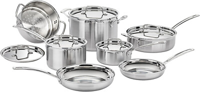 Cuisinart 12 Piece Cookware Set, MultiClad Pro Triple Ply, Silver, MCP ...