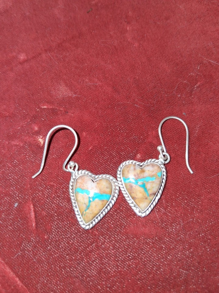 Royston Ribbon Turquoise Heart Shape Earrings With Sterling Silver ...