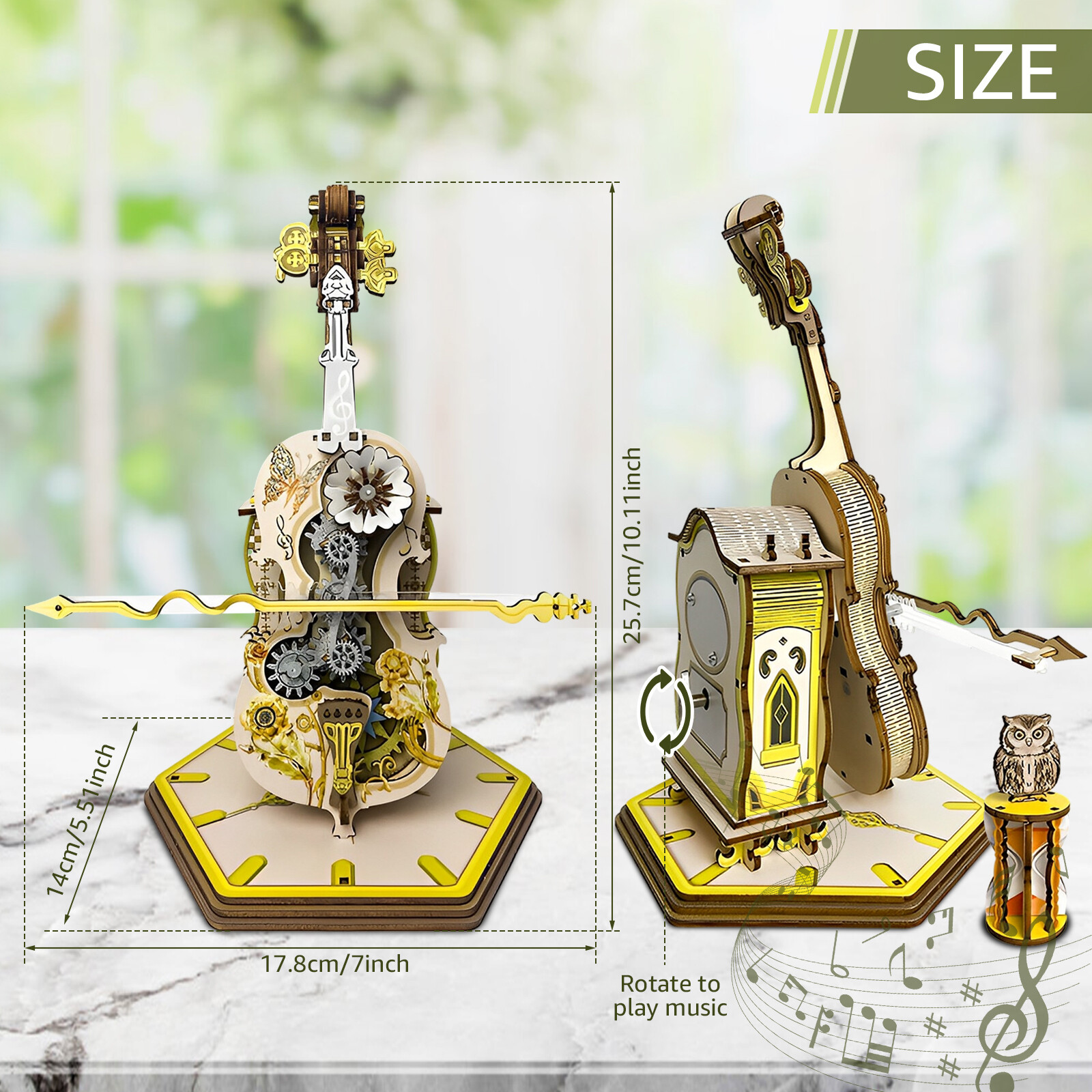 3D Cello Puzzles Wooden Cello Model Kit with Base Music Box Building ...