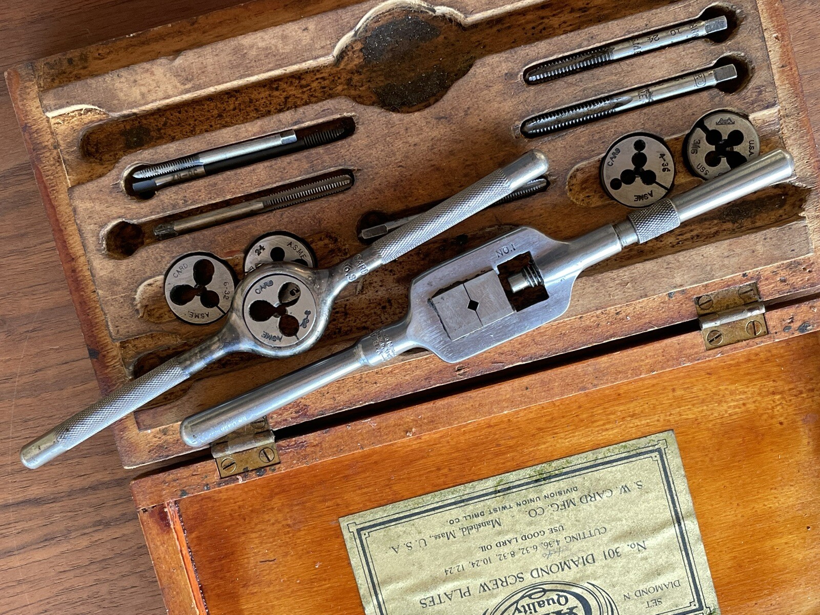 Vintage Watchmakers Screw Plate Tap & Die Set In Wooden Case. S.W. Card ...