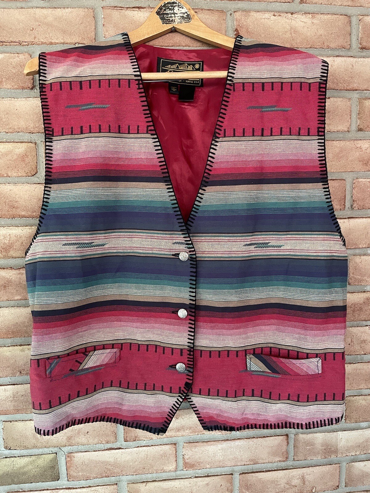 Vintage Eddie Bauer Vest Women Serape Striped Aztec S… - Gem