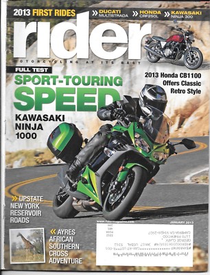 Rider motorcycle magazine. Jan 2013. Kawasaki Ninja 1000, Honda CB1100 ...