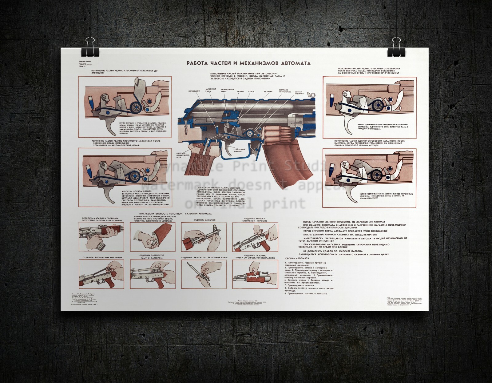 Soviet Russian Poster Kalashnikov Gun AKM Parts & Mechanisms Print HUGE ...