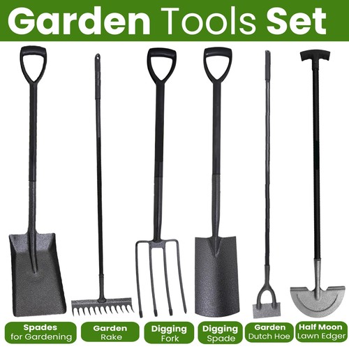 Gardening Tools Set - Garden Rake, Lawn Edger, Dutch Hoe, Digging Fork ...