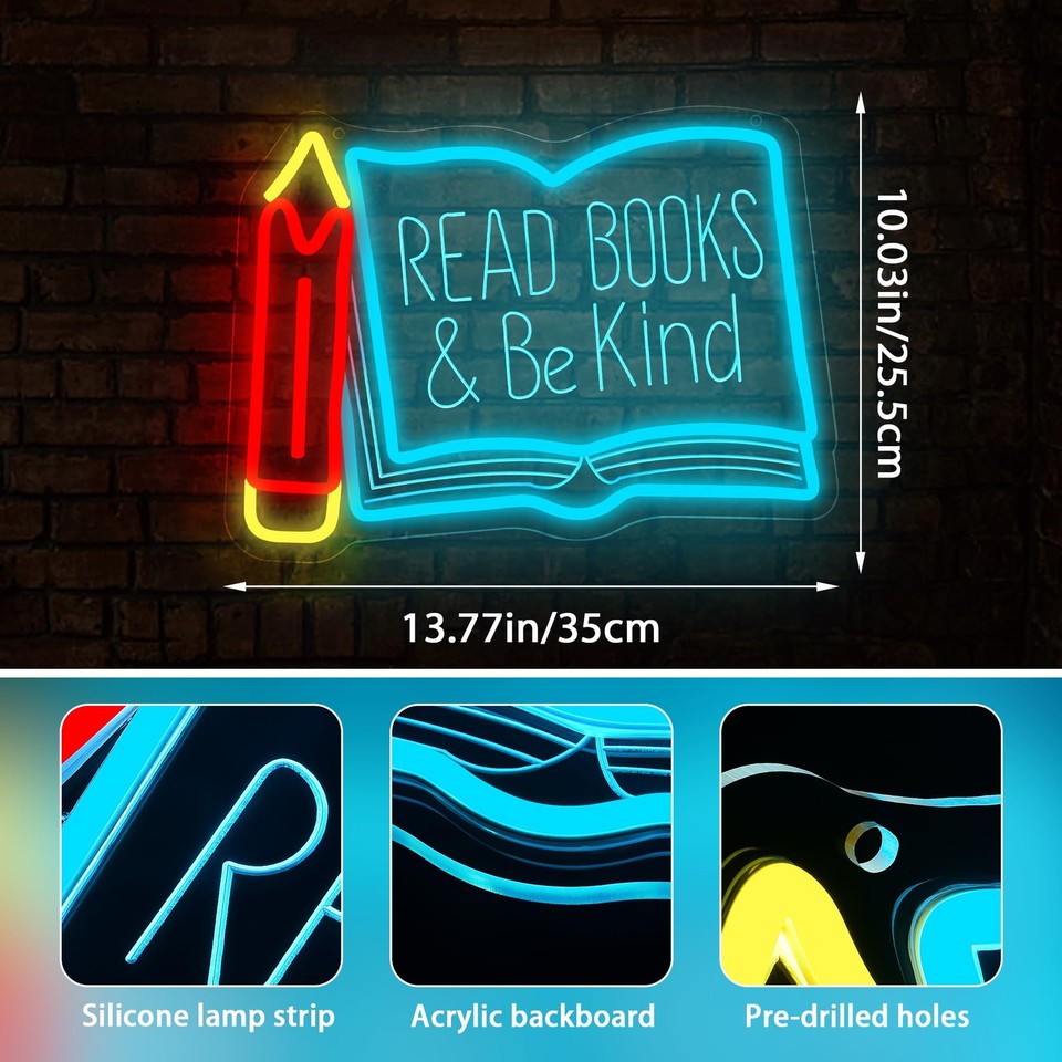 Read Books Be Kind Neon Sign for Wall Decor Dimmable Read Books Neon ...