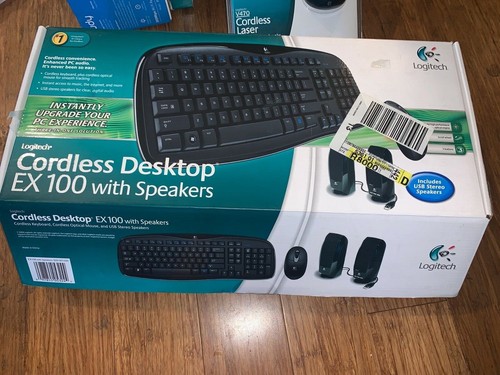 Logitech Cordless Desktop EX100 Keyboard With Speakers Stamped 2008 New ...