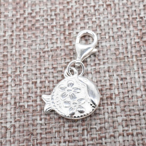 925 Sterling Silver Flower Fish Dangle Clip On Charm Lobster Clasp for ...