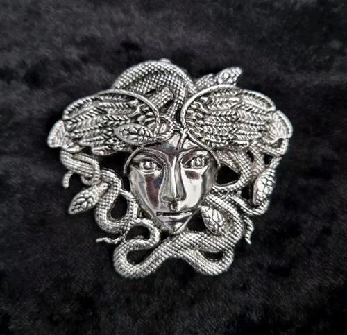 Large Medusa Brooch Silver Tone Vintage Inspired Deco Style Greek ...