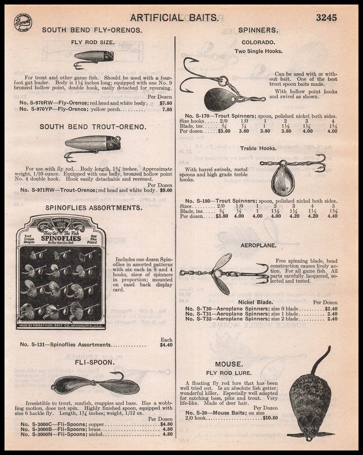 1948 Marathon Bait Wausau Wisconsin Spinoflies Fly Fishing Lure Display ...