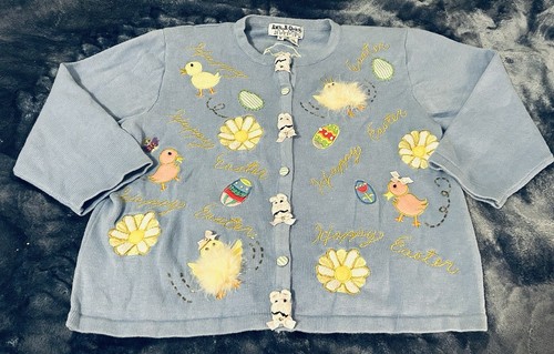Jack B. Quick Happy Easter Egg Chuck Duck Daisy Sweater Sz M | eBay