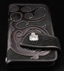 SKULL GENUINE BLACK SNAKE SKIN LEATHER MENS LONG WALLET BIKER REAL NEW ...