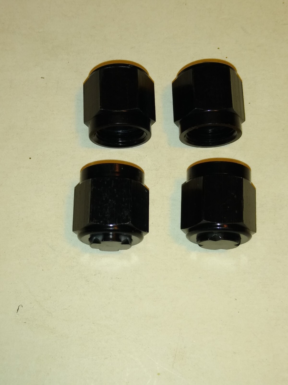 6AN FLARE CAPS BLACK. SET of 4 | eBay