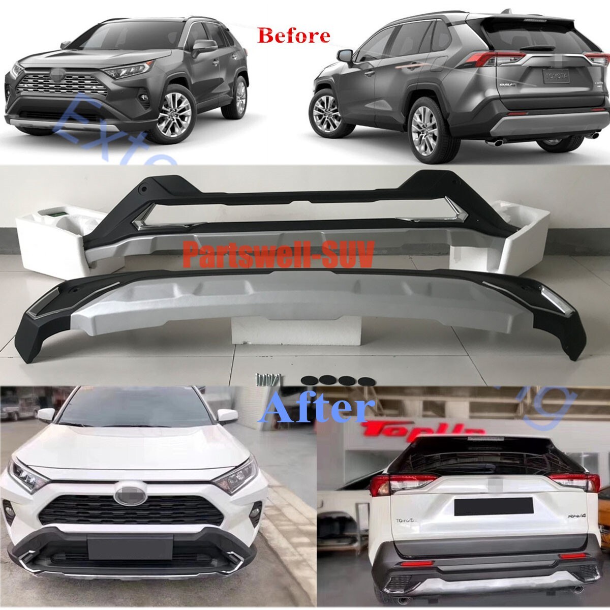 2Pcs Fits for Toyota RAV4 2019-2023 Front Rear Skid Plate Bumper Guard ...