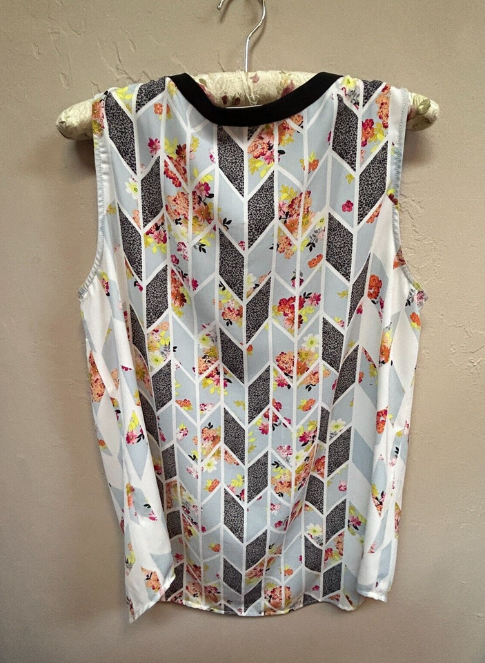 Cabi #249 Grosgrain Ribbon Blouse Tunic Top Large Sleeveless Geometric ...