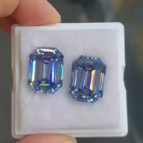 10 Ct Size 2 Pc Emerald Cut Blue Color Diamond VVS1 D Grade Natural ...