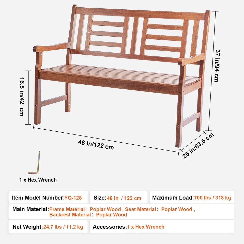 Outdoor Bench 48 in Wood Garden Bench 700 lbs Park Patio Yard Porch ...