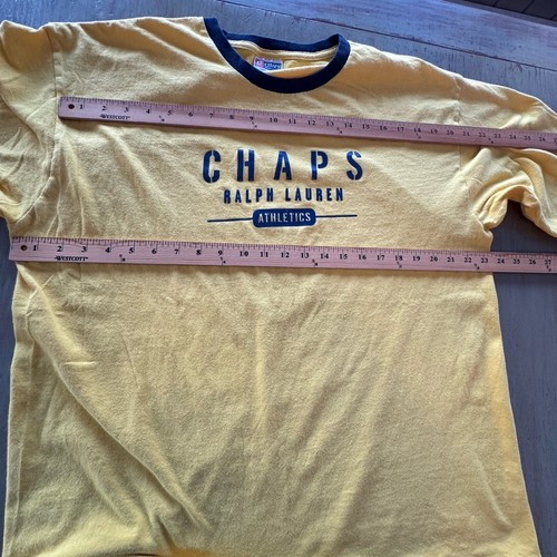 Vintage Chaps Ralph Lauren Spellout L Yellow Blue Ringer Tee Long ...