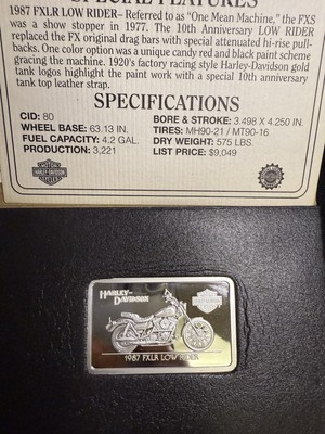 1987 Harley-Davidson FXLR Low Rider FXR 1oz 999 FINE Silver art bar ...