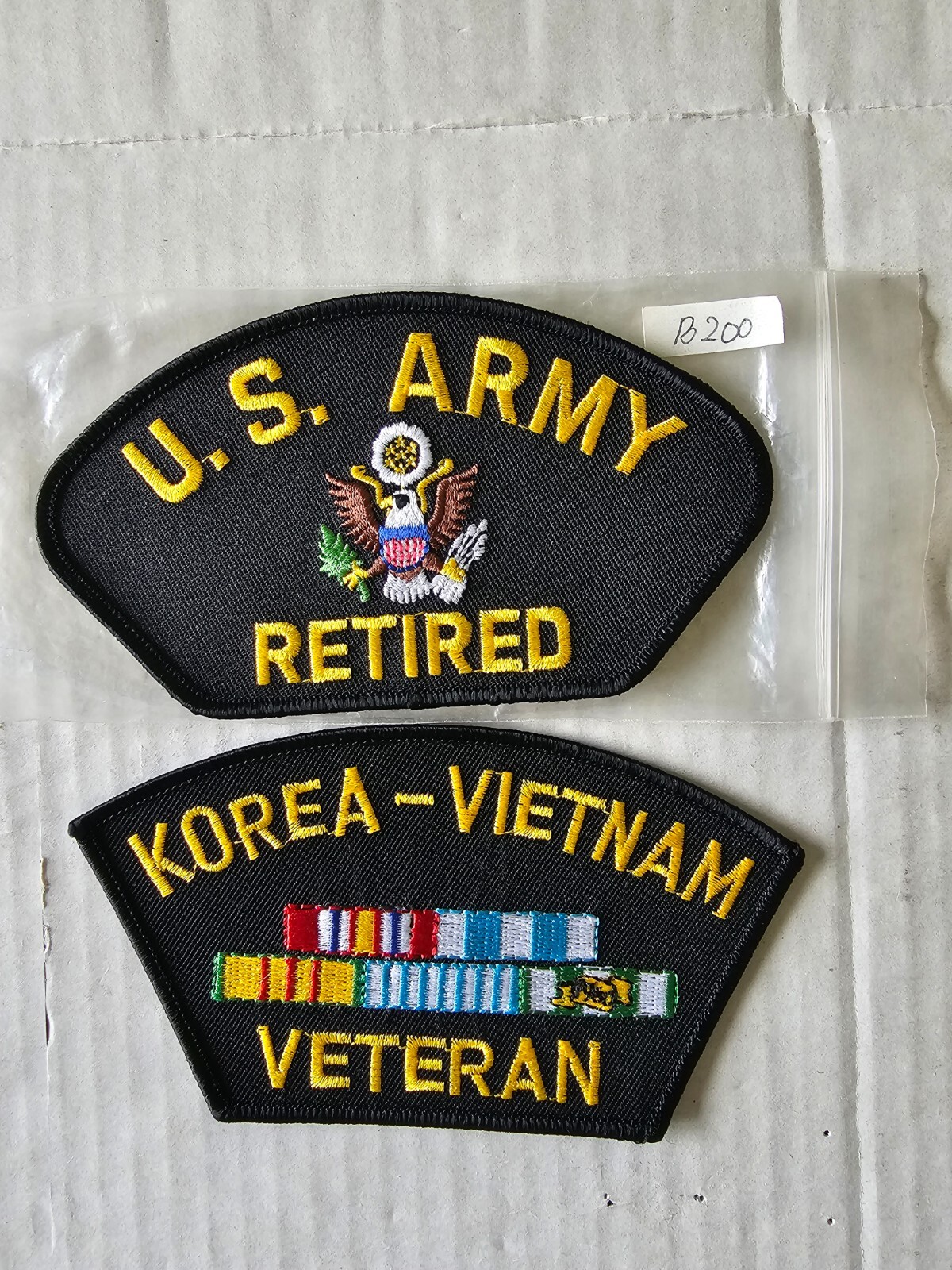 US ARMY RETIRED & KOREA-VIETNAM VETERAN SERVICE BARS (2) IRON-ON ...
