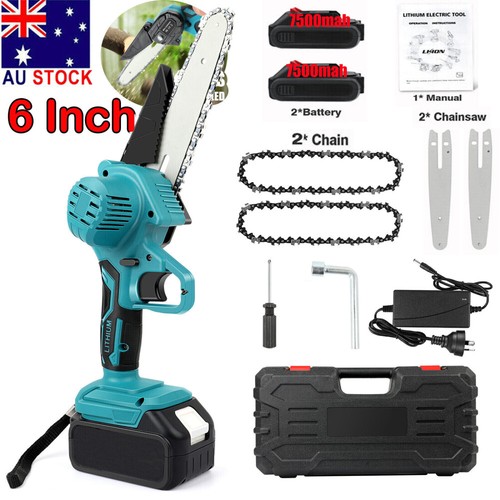 6" Mini Cordless Electric Chainsaw 2X Battery-Powered Wood Cutter ...