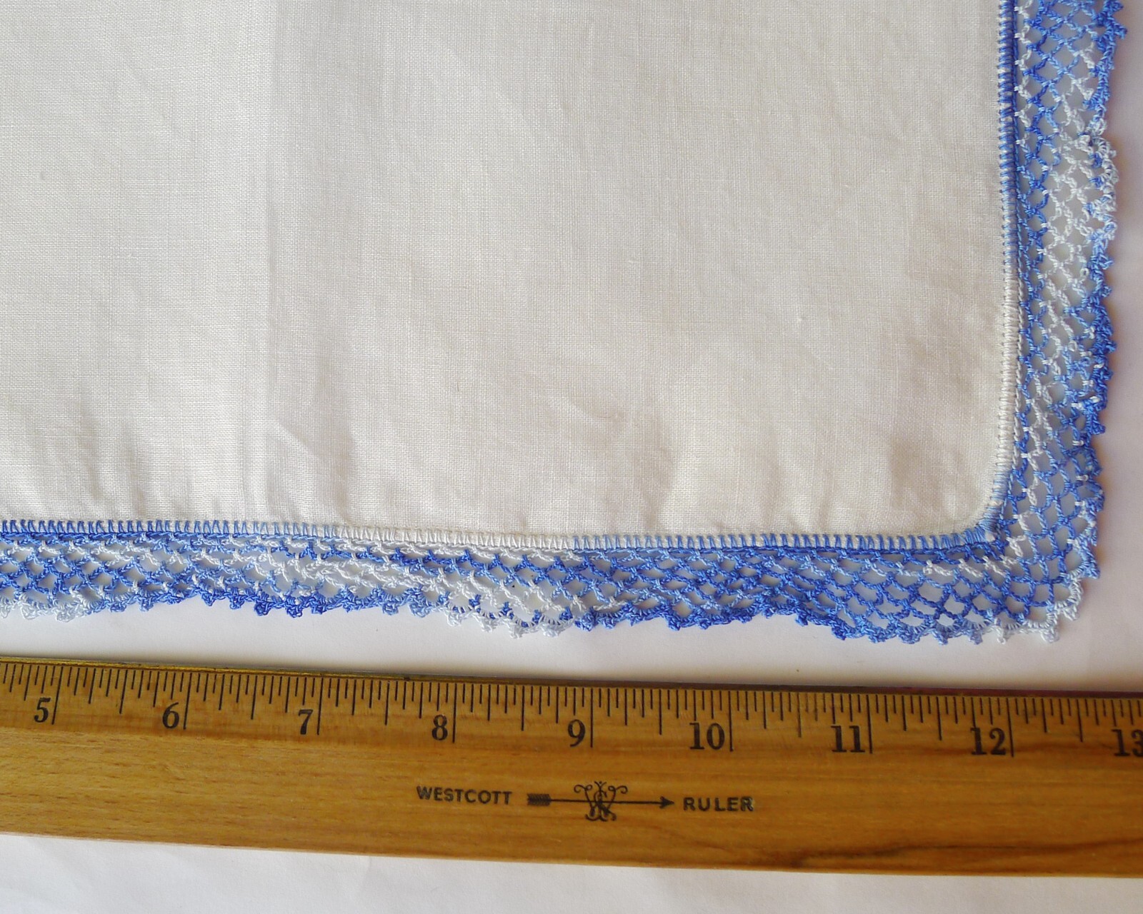 Old Handkerchiefs w Crochet Borders & Applique Blue Flower, Lot of 3 ...