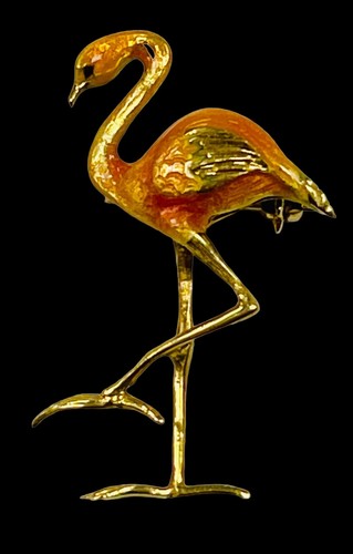 Rare Vintage Italian Enamel 18k Yellow 750 Gold Flamingo Pin Brooch ...