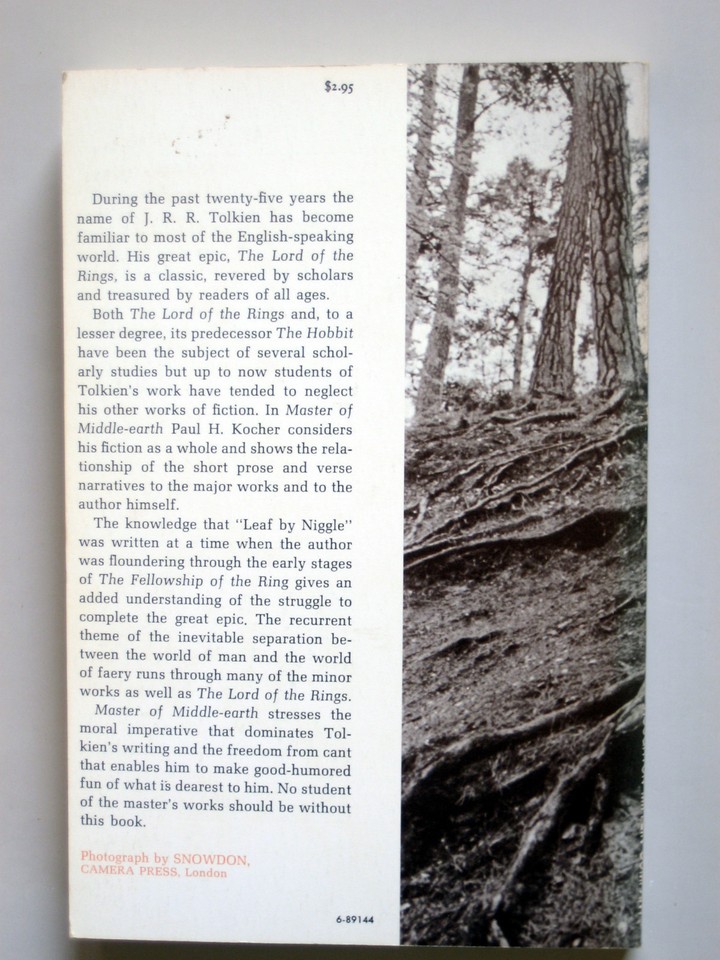 MASTER OF MIDDLE EARTH THE FICTION OF J.R.R. TOLKIEN PAUL H. KOCHER ...