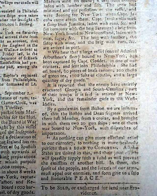 Rare BENJAMIN FRANKLIN American Revolutionary War Providence RI 1779 ...