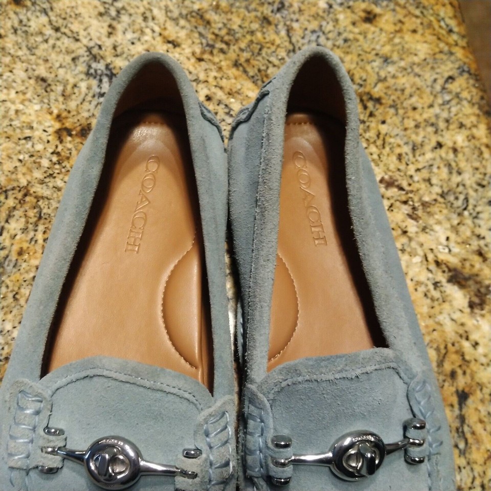 Women’s COACH Arlene Shoes Flat Loafers Calf Suede Sea Sand Blue Size ...