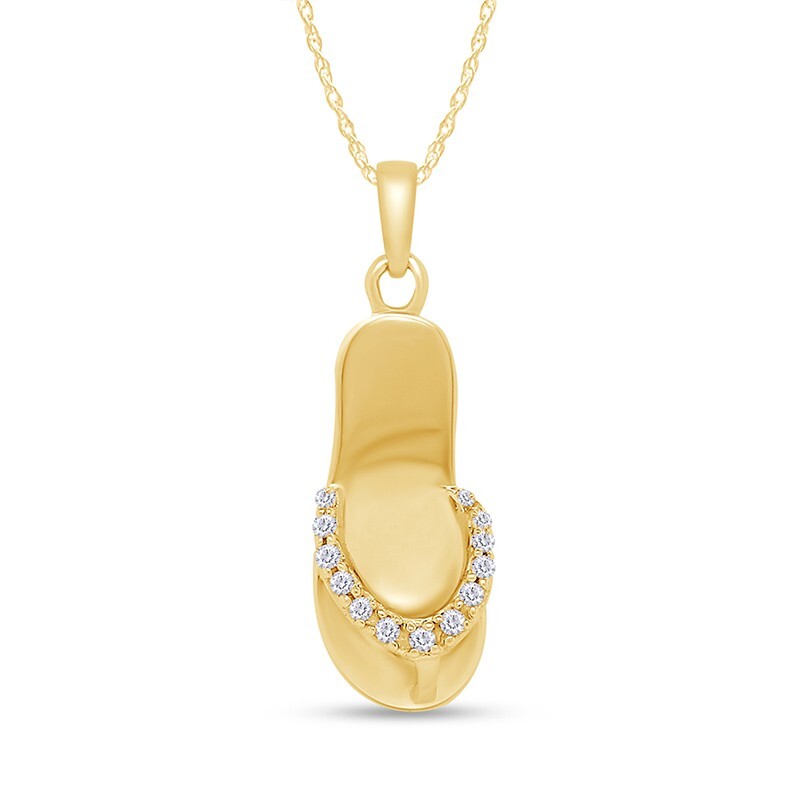 1/10ct Natural Round Diamond Sandal Pendant 18" Necklace 14K Solid ...