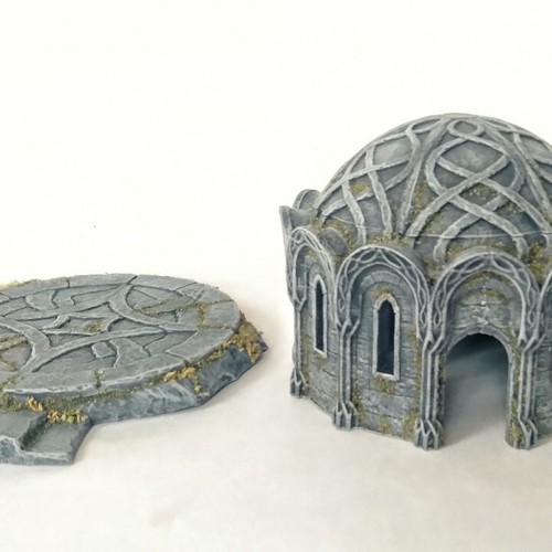 elven realms library/model house on rocky base elf 3d printed library ...
