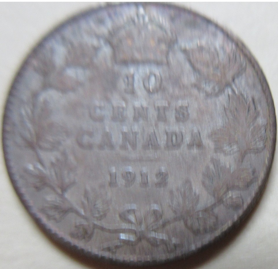 1912 Canada Silver Ten Cents Coin. BETTER GRADE Dime 10 cents 10c RP1-5 ...