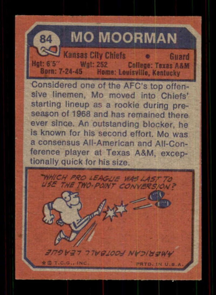 1973 Topps #84 Mo Moorman EXMT/NM Chiefs 239340 | eBay